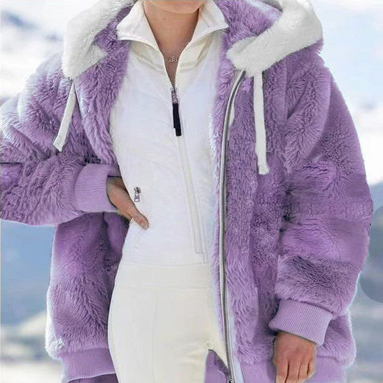Abrigo con capucha de forro polar Abrigo de lana de cordero【Envío grat ...